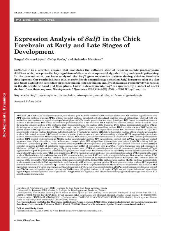 (PDF) Expression analysis of Sulf1 in the chick forebrain at early and ...