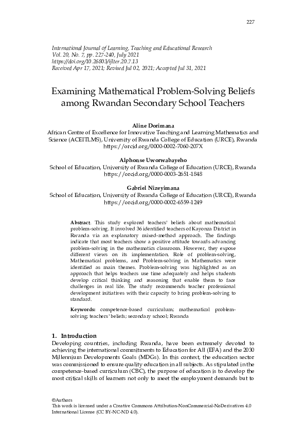 (PDF) Examining Mathematical Problem-Solving Beliefs among Rwandan ...