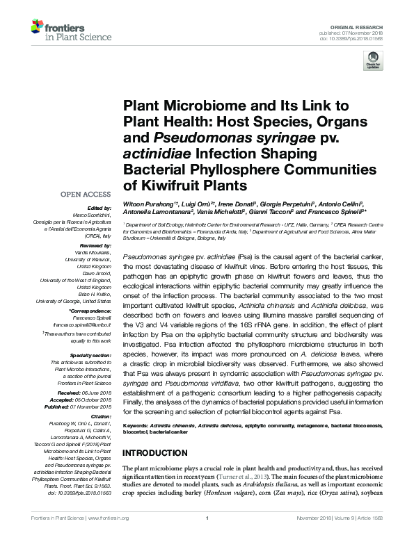 (PDF) Plant Microbiome and Its Link to Plant Health: Host Species, Organs and Pseudomonas ...