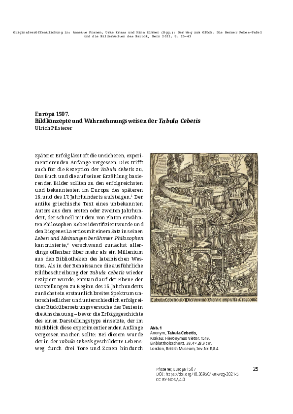 (PDF) Europa 1507. Bildkonzepte und Wahrnehmungsweisen der Tabula Cebetis