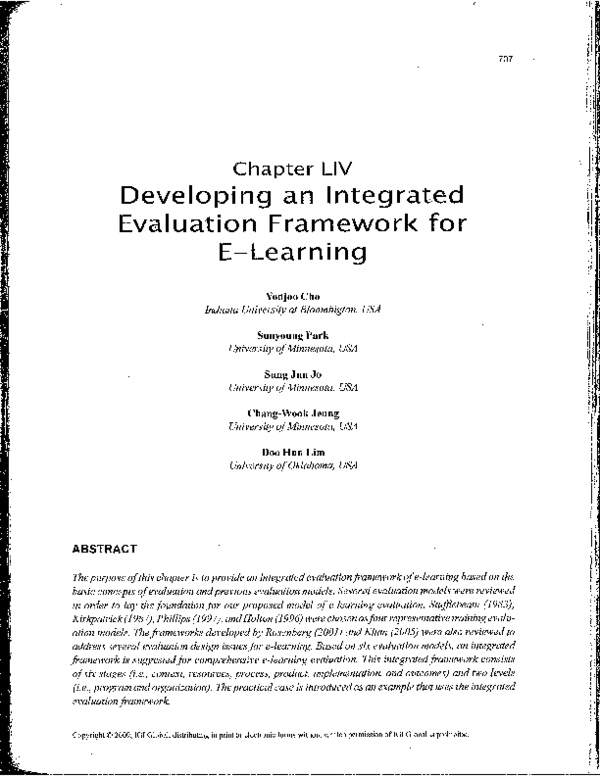 (PDF) Developing an Integrated Evaluation Framework for E-Learning
