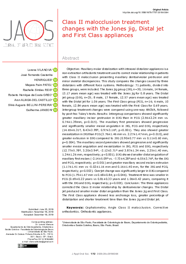 (PDF) Class II malocclusion treatment changes with the Jones jig ...