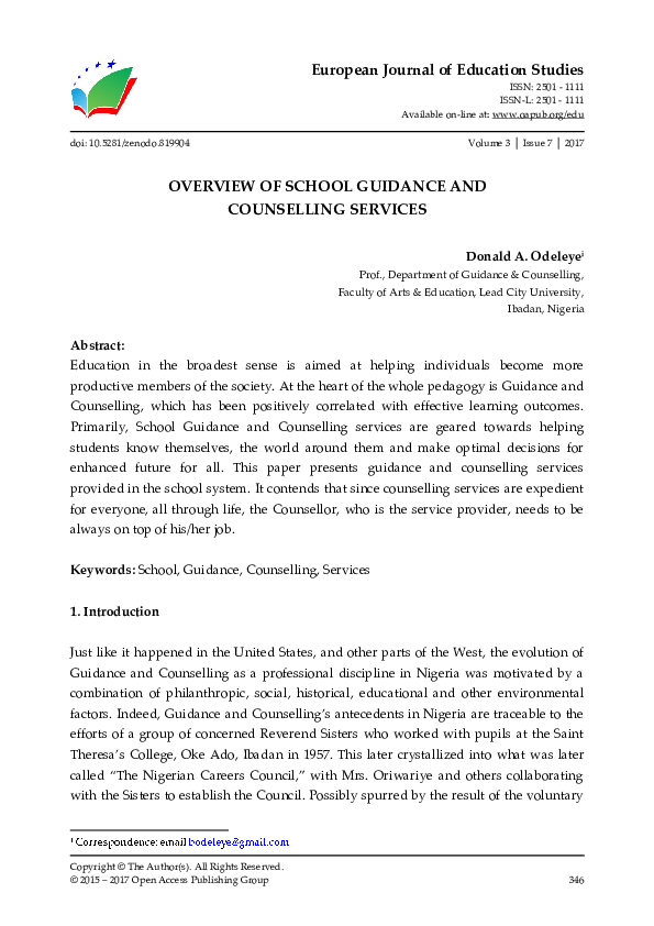 (PDF) Overview of School Guidance and Counselling Services
