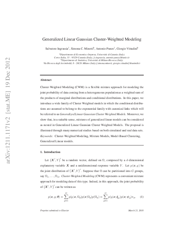 (PDF) Generalized Linear Gaussian Cluster-Weighted Modeling