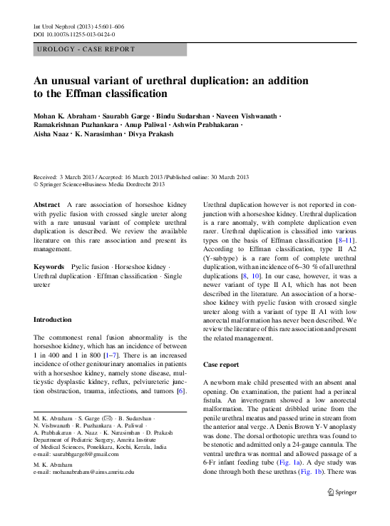 (PDF) An unusual variant of urethral duplication: an addition to the ...