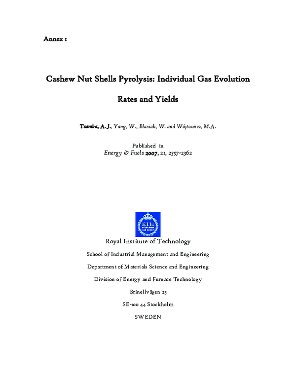 (PDF) Cashew Nut Shells Pyrolysis: Individual Gas Evolution Rates and ...