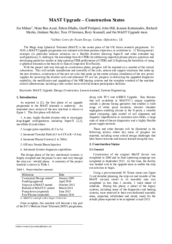 (PDF) MAST Upgrade – Construction Status