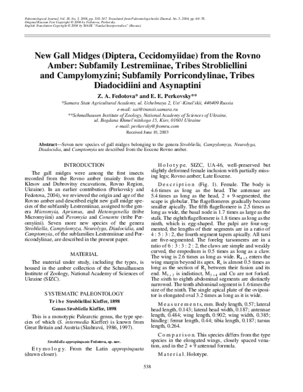 (PDF) New Gall Midges (Diptera, Cecidomyiidae) from the Rovno