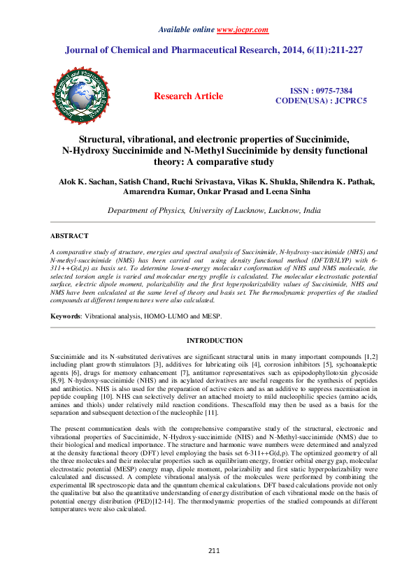 (PDF) Structural, vibrational, and electronic properties of Succinimide ...
