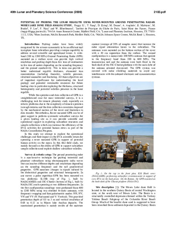 (PDF) Potential of probing the lunar regolith using rover-mounted ...