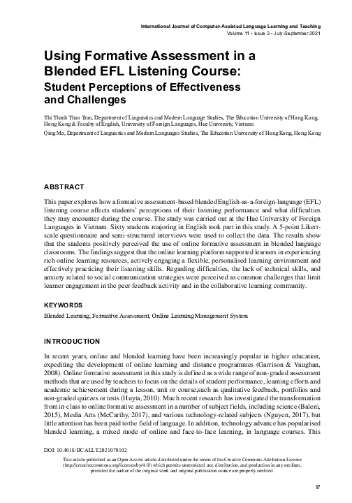 (PDF) Using Formative Assessment in a Blended EFL Listening Course ...