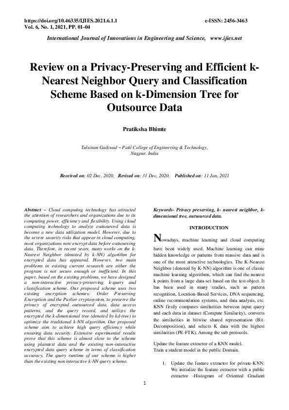 (PDF) Review on a Privacy-Preserving and Efficient kNearest Neighbor Query and Classification ...