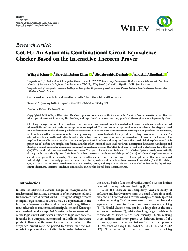 (PDF) CoCEC: An Automatic Combinational Circuit Equivalence Checker Based on the Interactive ...