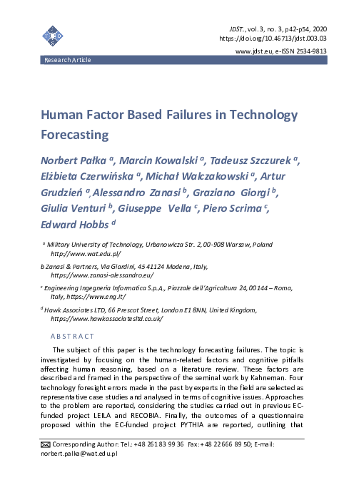 (PDF) Human Factor Based Failures in Technology Forecasting