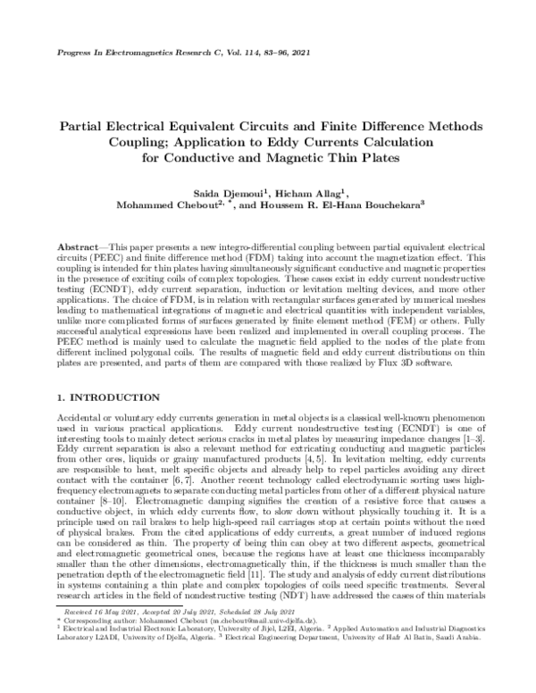 (PDF) Partial Electrical Equivalent Circuits and Finite Difference Methods Coupling; Application ...