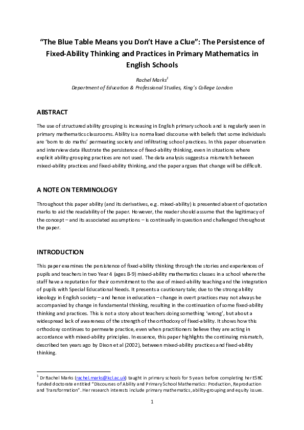 (PDF) The Blue Table Means You Don't Have a Clue': the persistence of ...