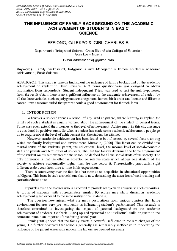 (PDF) The Influence of Family Background on the Academic Achievement of ...