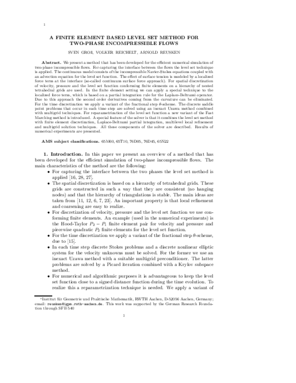 Pdf 1a Finite Element Based Level Set Method For Two Phase