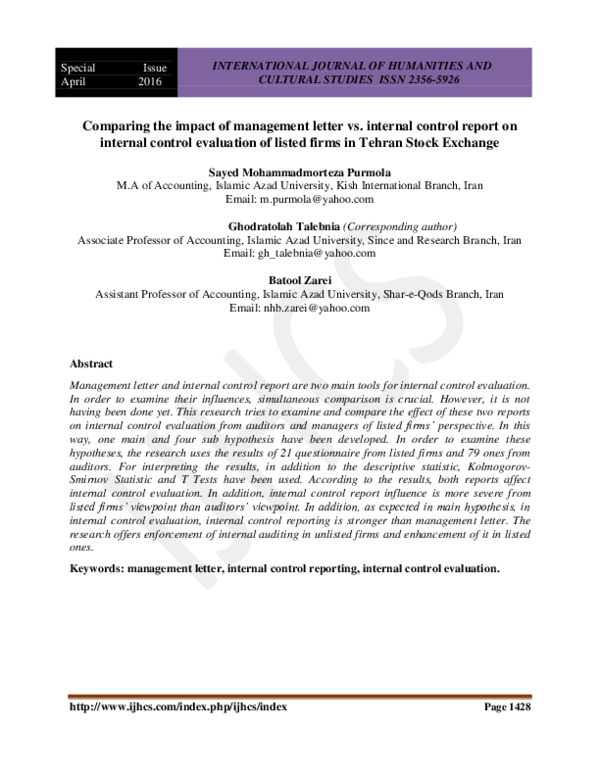 (PDF) Comparing the impact of management letter vs. internal control ...