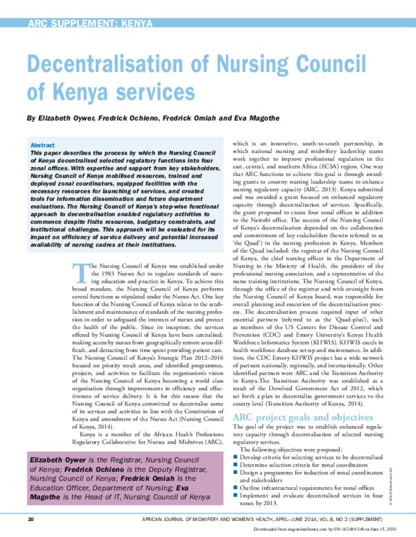 (PDF) Decentralisation of Nursing Council of Kenya services