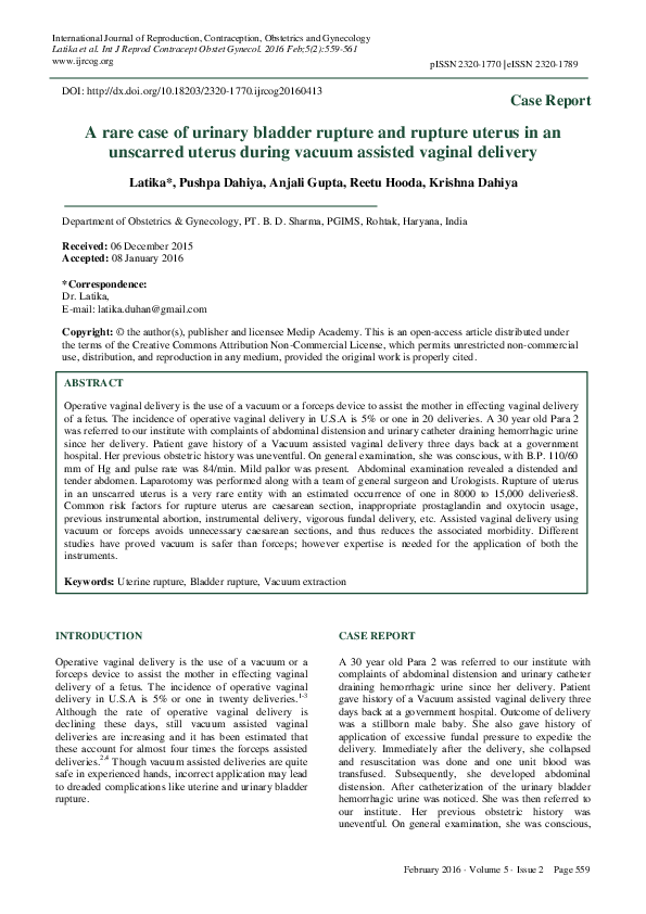 (PDF) A rare case of urinary bladder rupture and rupture uterus in an ...