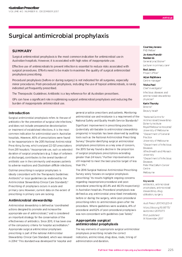 (PDF) Surgical antimicrobial prophylaxis