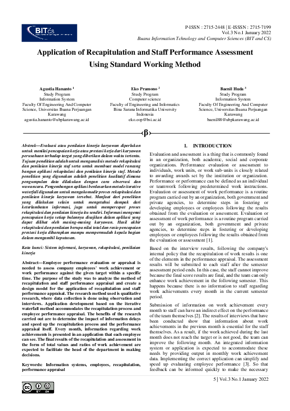 (PDF) Application Of Recapitulation And Staff Performance Assessment ...