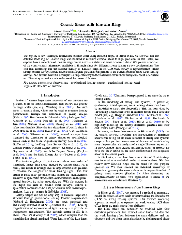 (PDF) Cosmic Shear with Einstein Rings | Adam Amara - Academia.edu