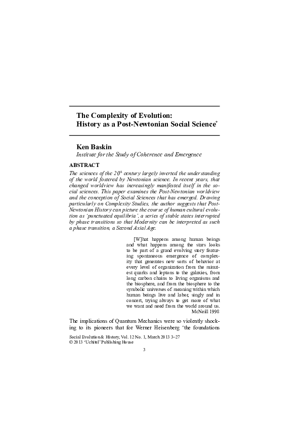 (PDF) The Complexity of Evolution: History as a Post-Newtonian Social ...