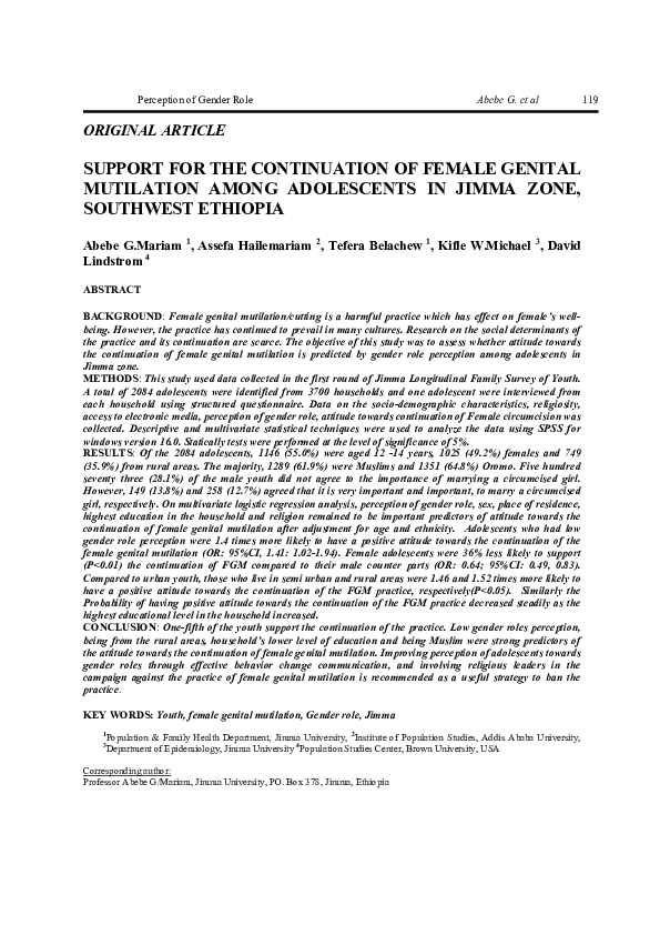 (PDF) Support for the Co Ti Uatio of Female Ge Ital Mutilatio Amo G ...