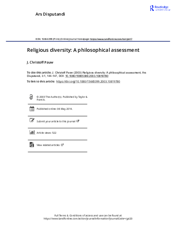 (PDF) Religious diversity: a philosophical assessment