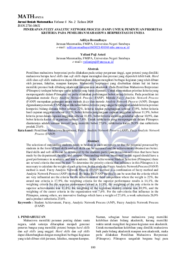 (PDF) Penerapan Fuzzy Analytic Network Process (Fanp) Untuk Penentuan Prioritas Kriteria Pada ...
