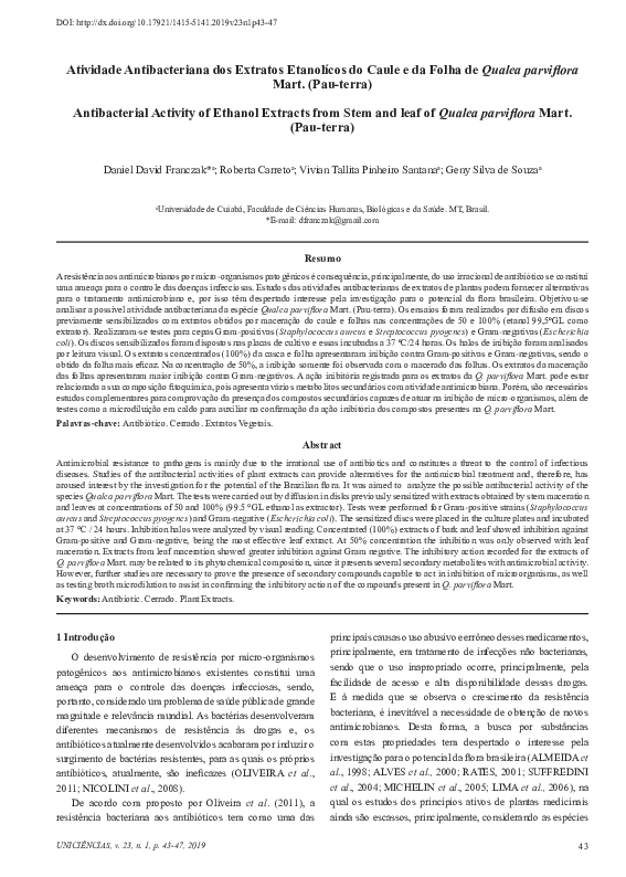 (PDF) Atividade Antibacteriana dos Extratos Etanolícos do Caule e da ...