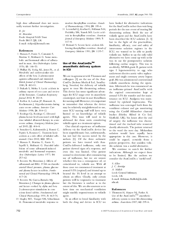 (PDF) Use of the AnaConDa ? anaesthetic delivery system in ICU