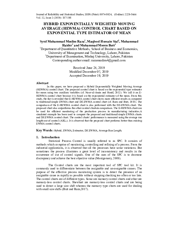 (PDF) Hybrid exponentially weighted moving average control chart using Bayesian approach