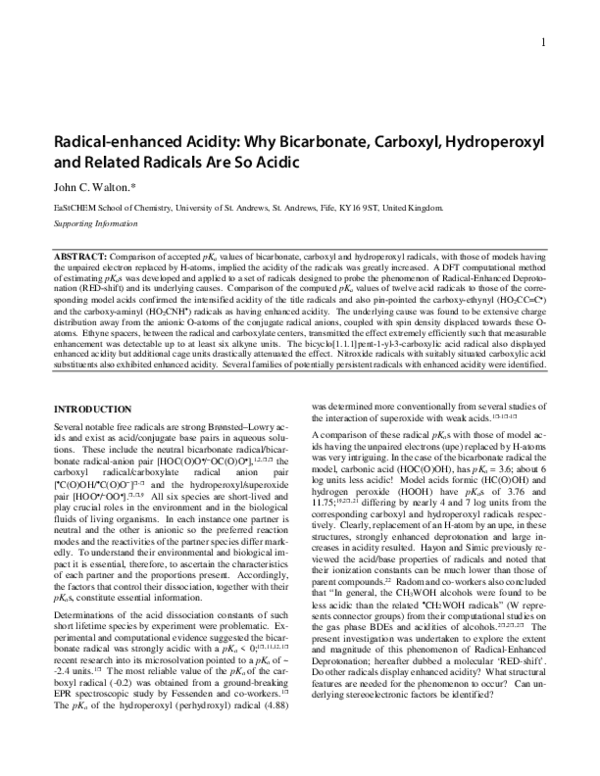 (PDF) Radical-Enhanced Acidity: Why Bicarbonate, Carboxyl, Hydroperoxyl ...