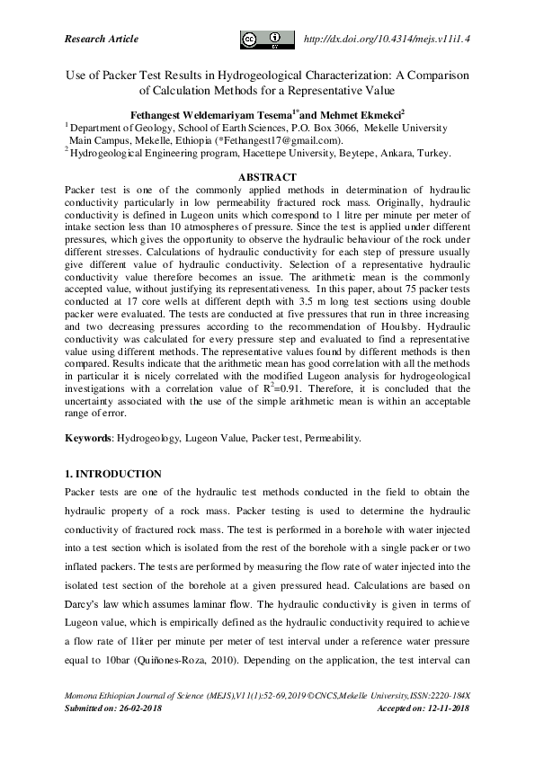 (PDF) Use of Packer Test Results in Hydrogeological Characterization: A ...