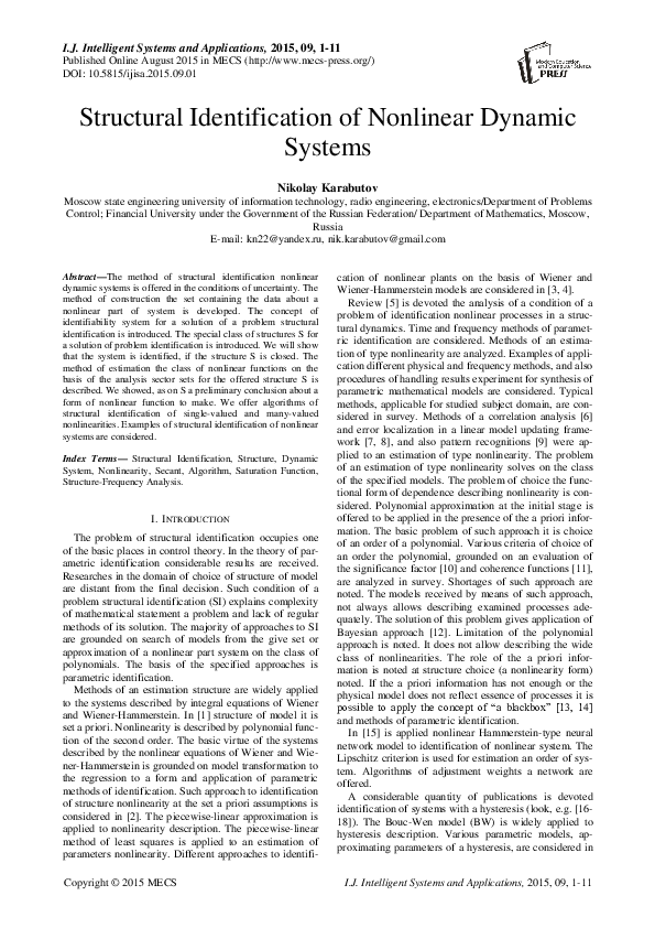 (PDF) Structural Identification of Nonlinear Dynamic Systems (PDF) Structural Identification of Nonlinear Dynamic Systems