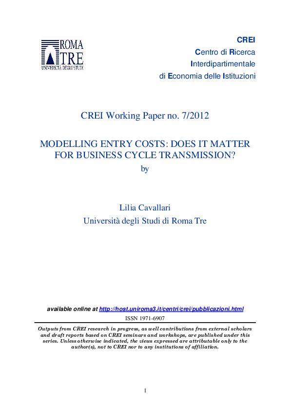 (PDF) 1 CREI Working Paper no . 7 / 2012 MODELLING ENTRY COSTS : DOES ...