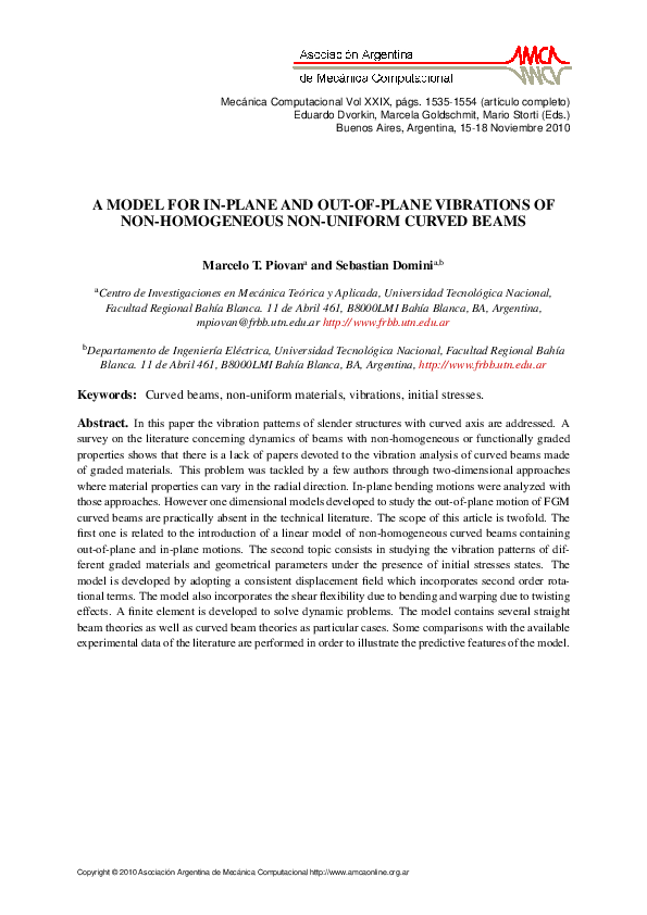 (PDF) A Model for In-Plane and Out-of-Plane Vibrations of Non ...