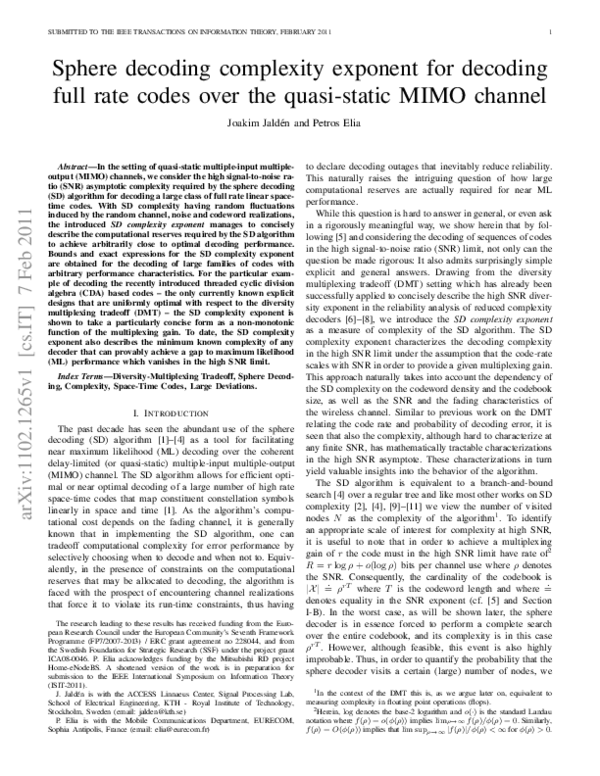 (PDF) Sphere Decoding Complexity Exponent for Decoding Full-Rate Codes ...