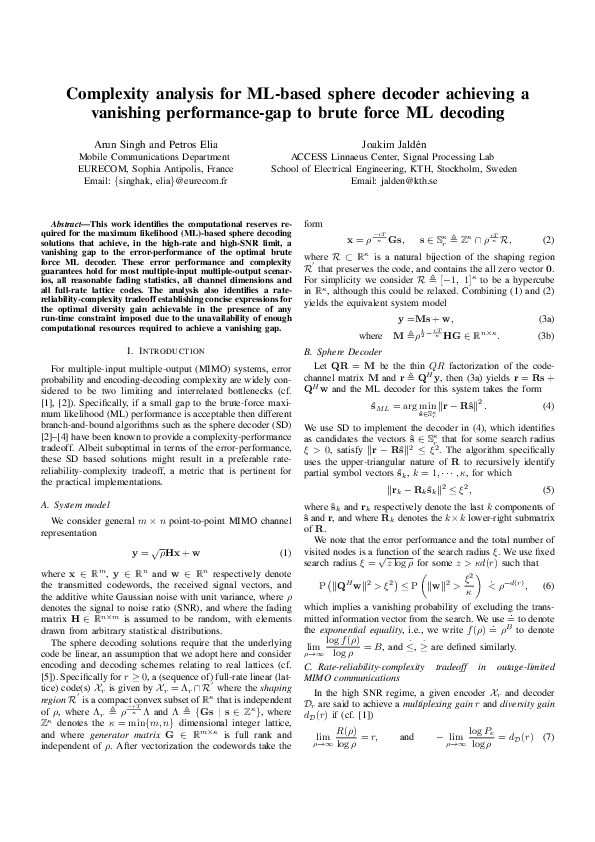 Pdf Complexity Analysis For Ml Based Sphere Decoder Achieving A 6893