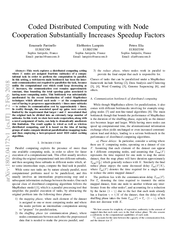 (PDF) Coded Distributed Computing with Node Cooperation Substantially Increases Speedup Factors