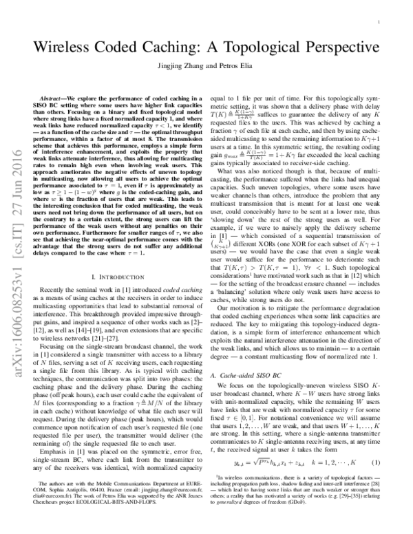 (PDF) Wireless coded caching: A topological perspective