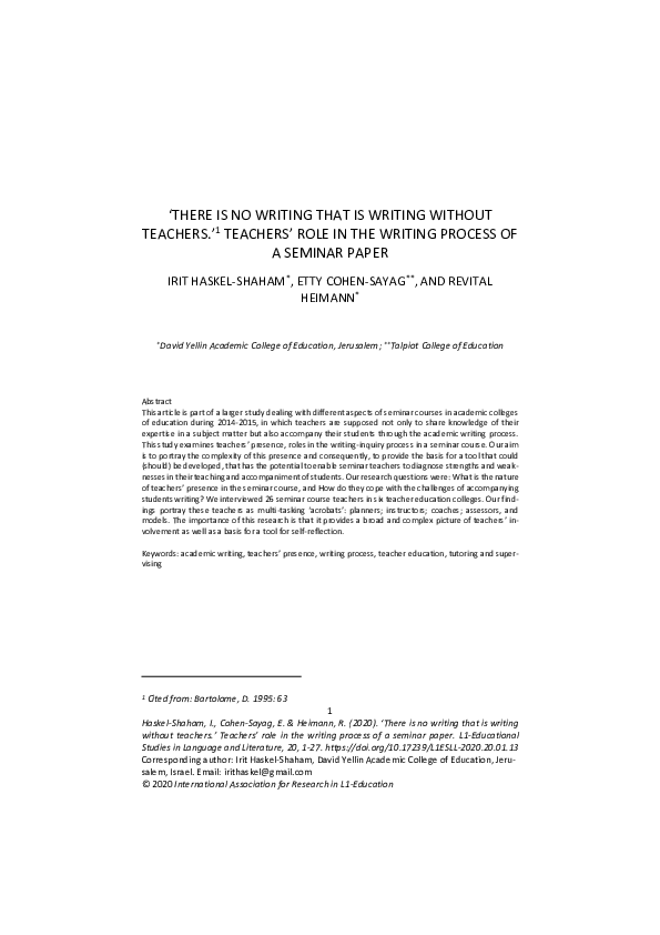 (PDF) There is no writing that is writing without teachers'—Teachers ...