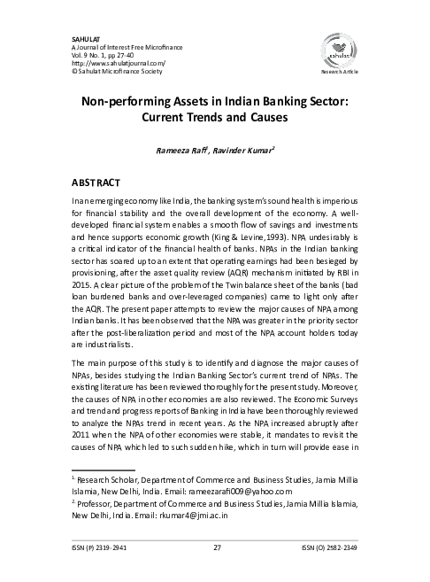 (PDF) Non-performing Assets in Indian Banking Sector: Current Trends ...