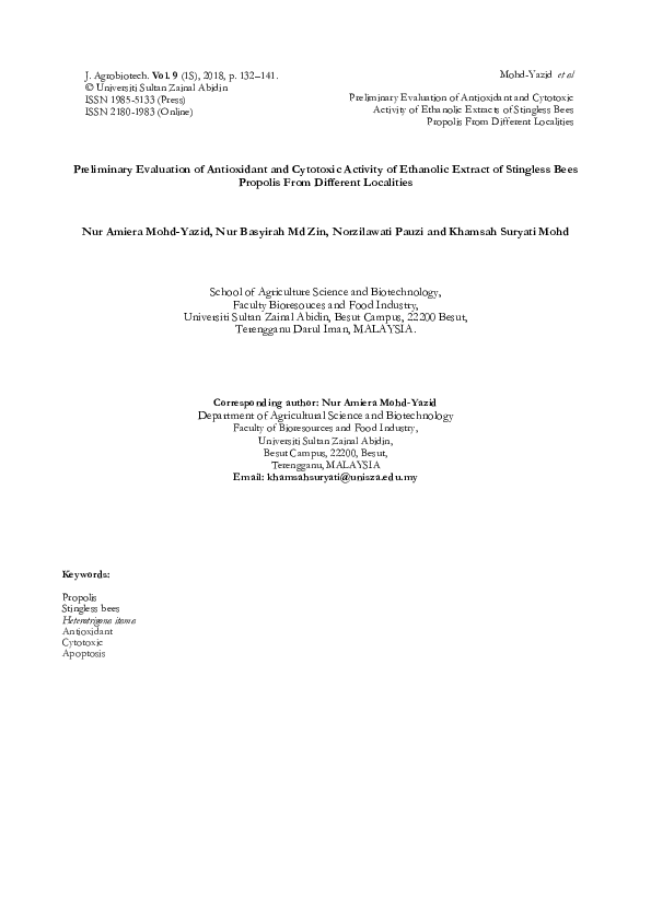 (PDF) Preliminary Evaluation of Antioxidant and Cytotoxic Activity of Ethanolic Extract of ...