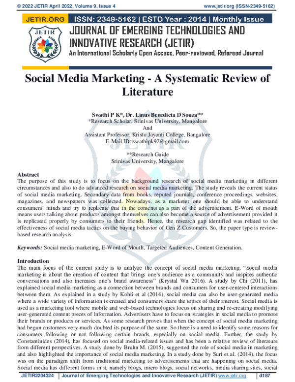 (PDF) Social Media Marketing -A Systematic Review of Literature