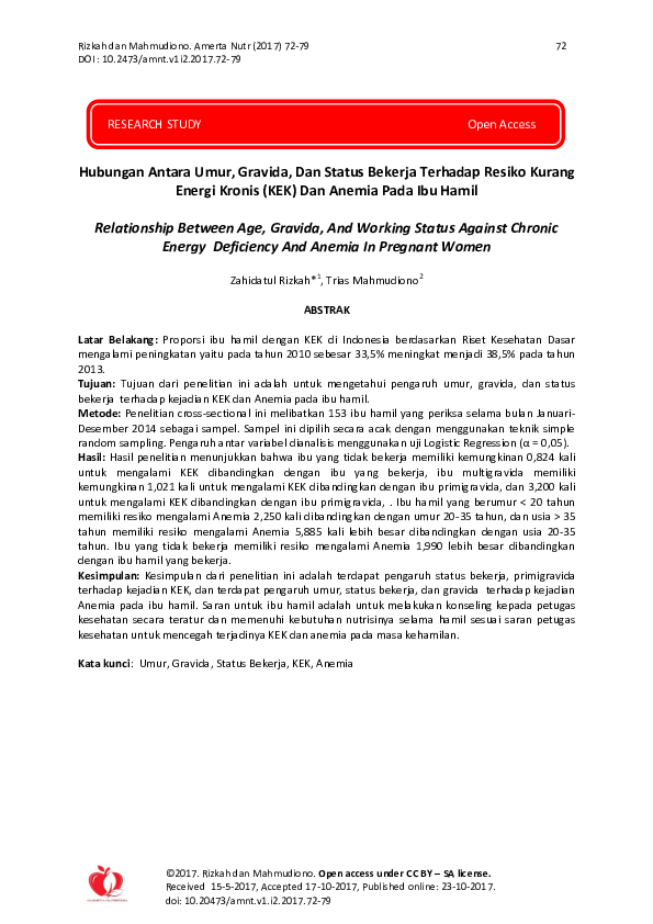 (PDF) Hubungan Antara Umur, Gravida, Dan Status Bekerja Terhadap Resiko ...