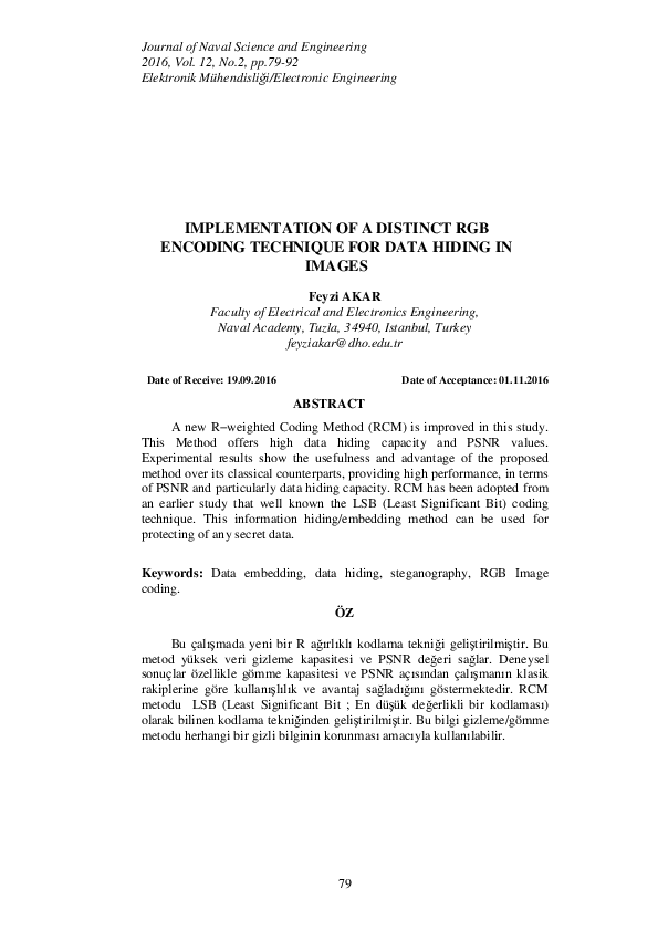 (PDF) Implementation of a Distinct RGB Encoding Technique for Data Hiding in Images